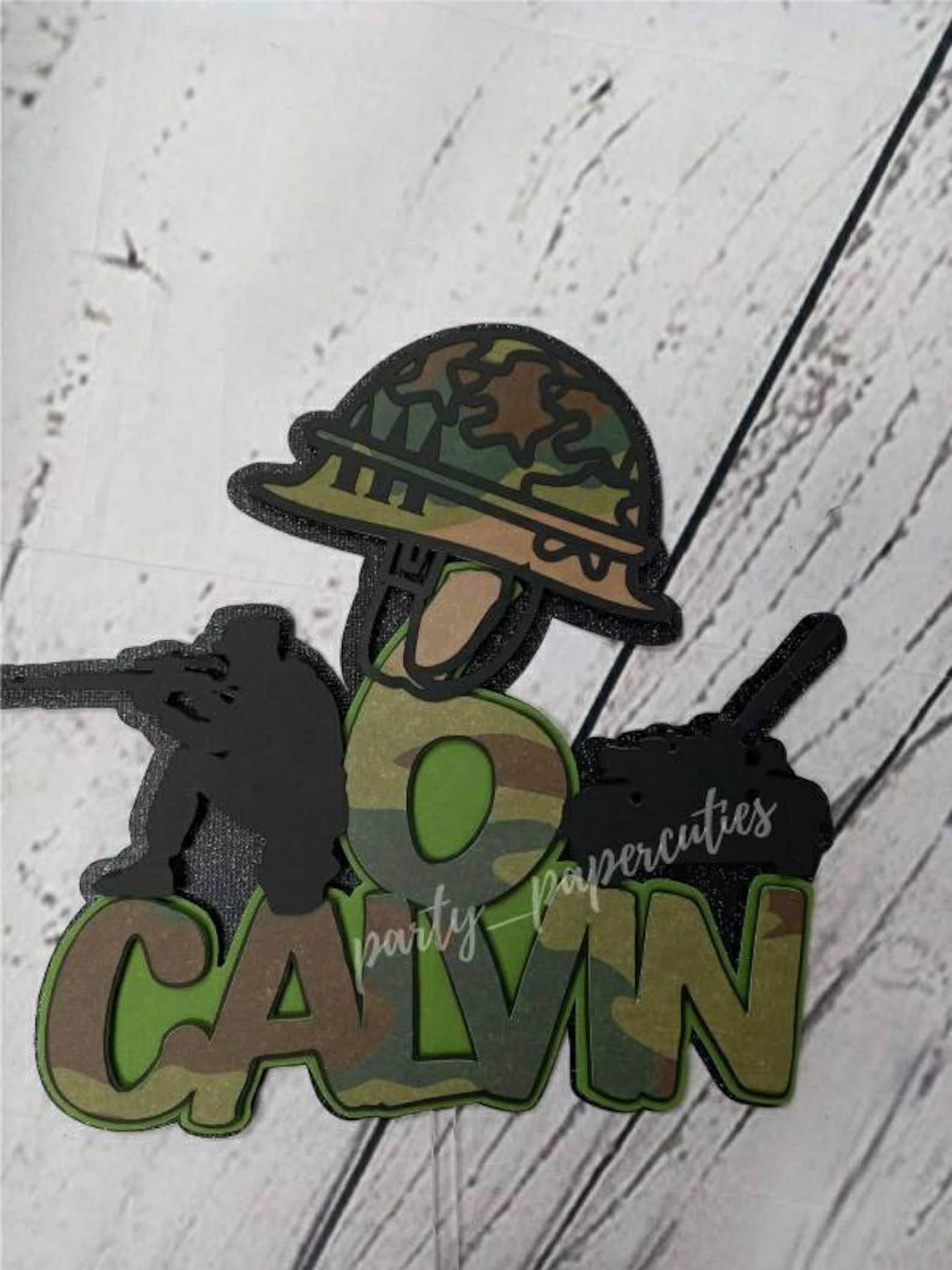 Topper de pastel de fiesta temática militar, topper de pastel de ...