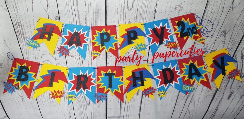 Super Hero Happy Birthday Banner, Pow Bam Birthday Banner, Bam Pow ...