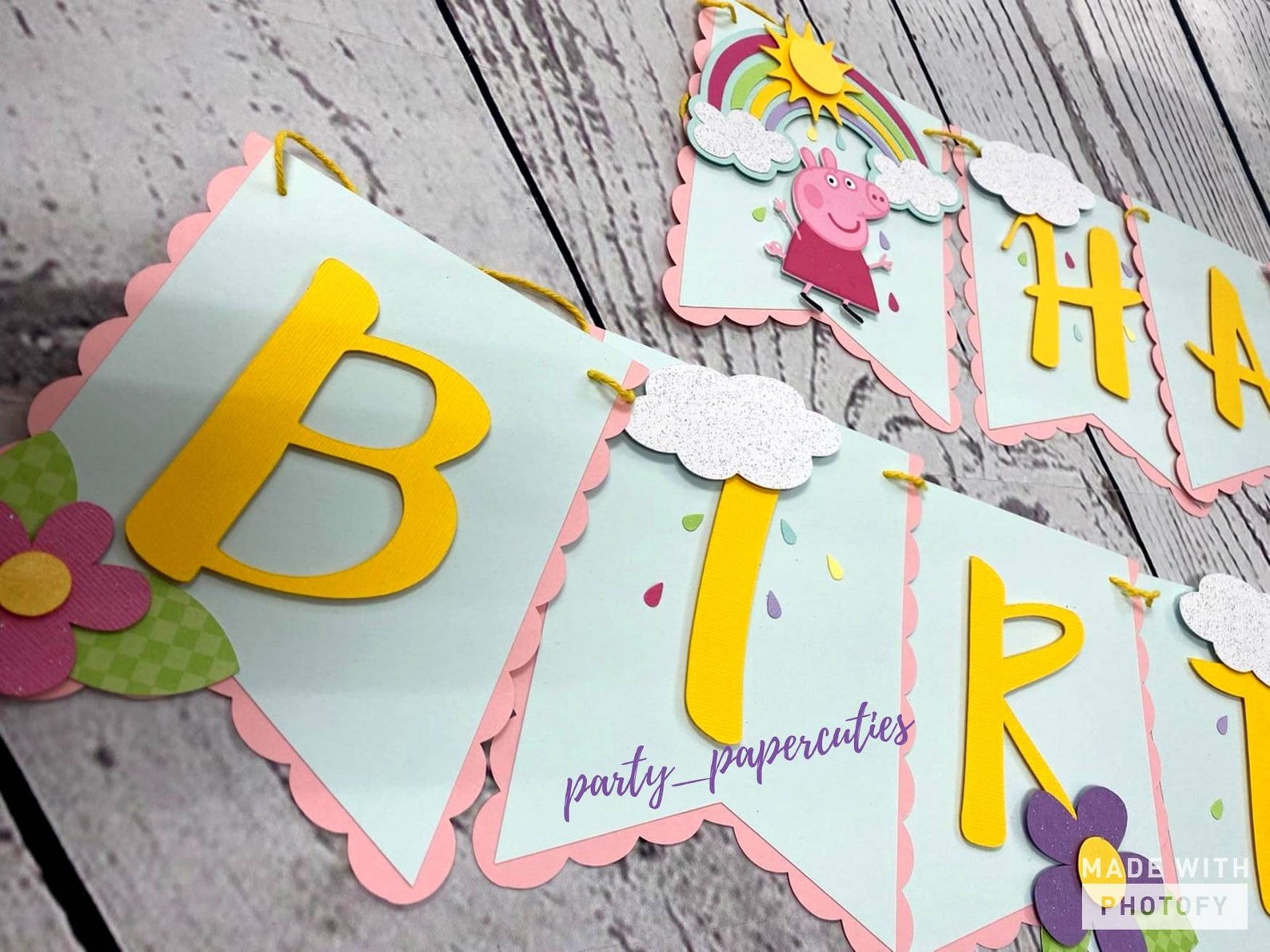 Peppa Pig Happy Birthday Banner Peppa Pig Rainbow Birthday | Etsy