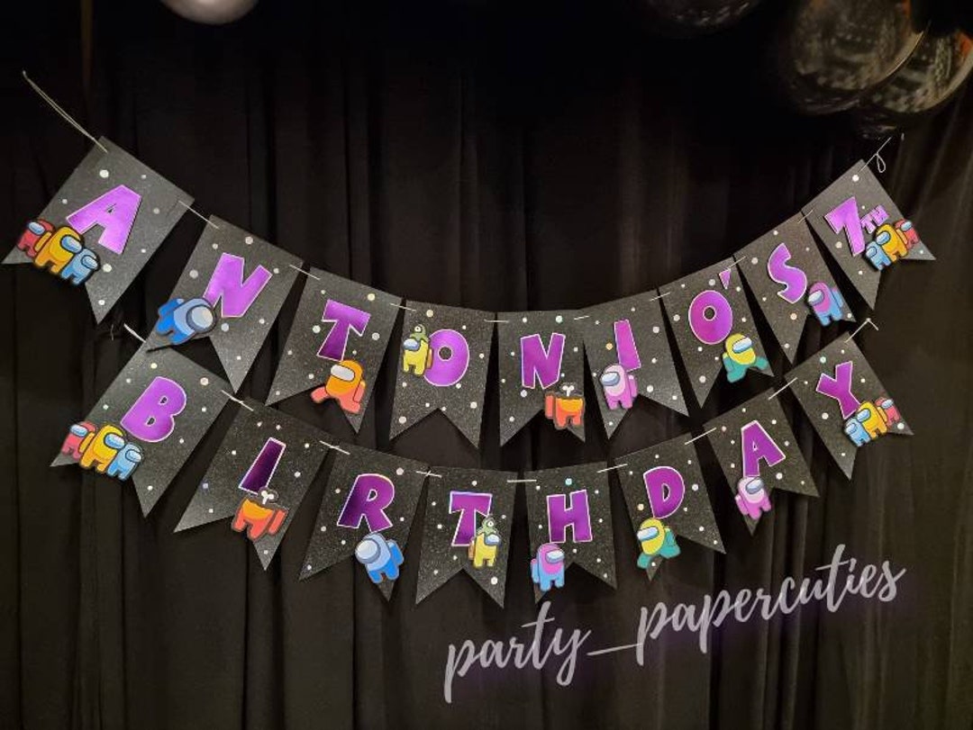 Among Us Happy Birthday Banner, Among Us Party Decoratiin, Among Us ...
