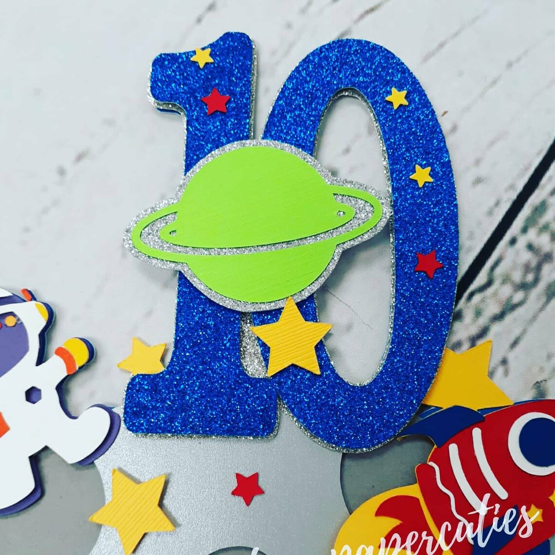 Space theme birthday cake topper nasa cake topper spaceship | Etsy