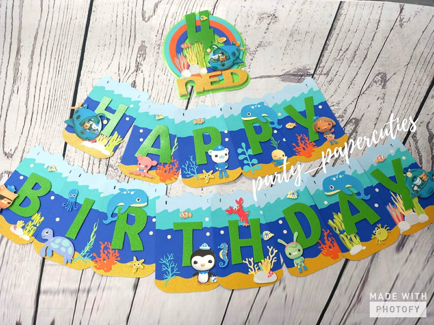 Octonauts Happy Birthday Banner Glitter Octonauts Birthday - Etsy UK