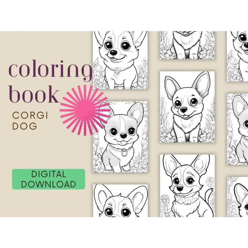 Corgi Coloring Book Digital Download 5 Pages - Etsy