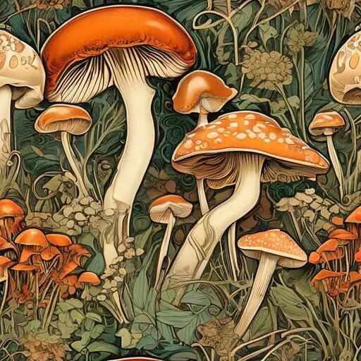 Folk Art Wall Art--folk Art - Cottagecore - Forestcore - Mushrooms Wall ...