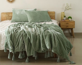 Luxe Velvet Bedspread, Velvet Throw Blanket With Handmade Knotted ...