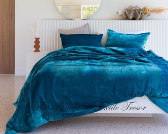Luxury Royal Blue Velvet Duvet Cover 3 Pc Set Boho Bedding UO Comforter ...