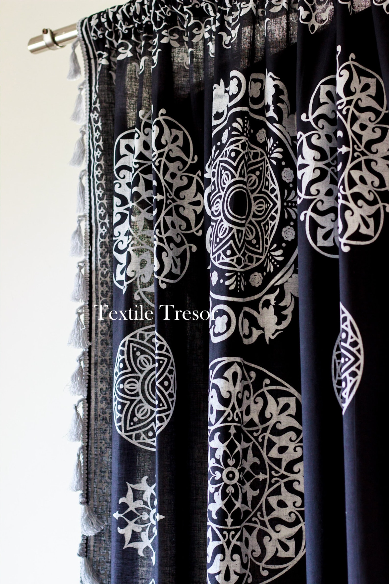 Gold Mandala Medallion Moroccan Window Curtains Tapestry Indian Drape ...