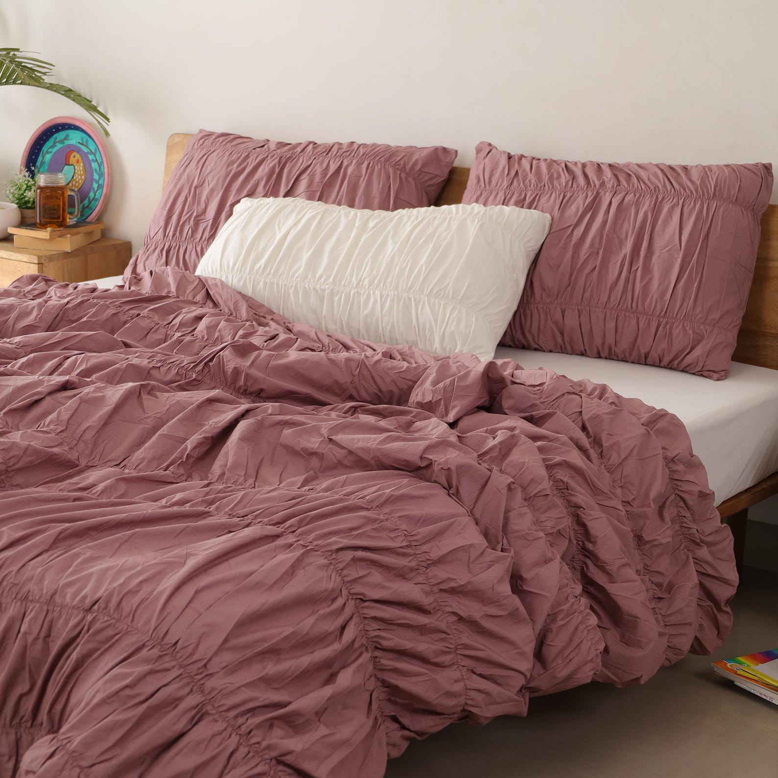 Taupe Color Pure Cotton Cinched Wrinkle Duvet Cover, Comforter Cover ...