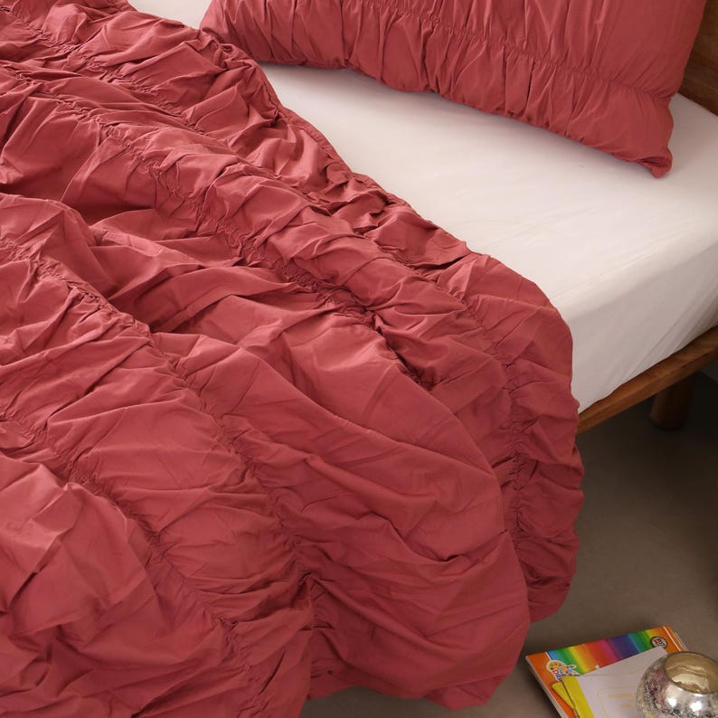Brick Red Pure Cotton Wrinkle Duvet Cover, Comforter Cover, 100% Cotton ...