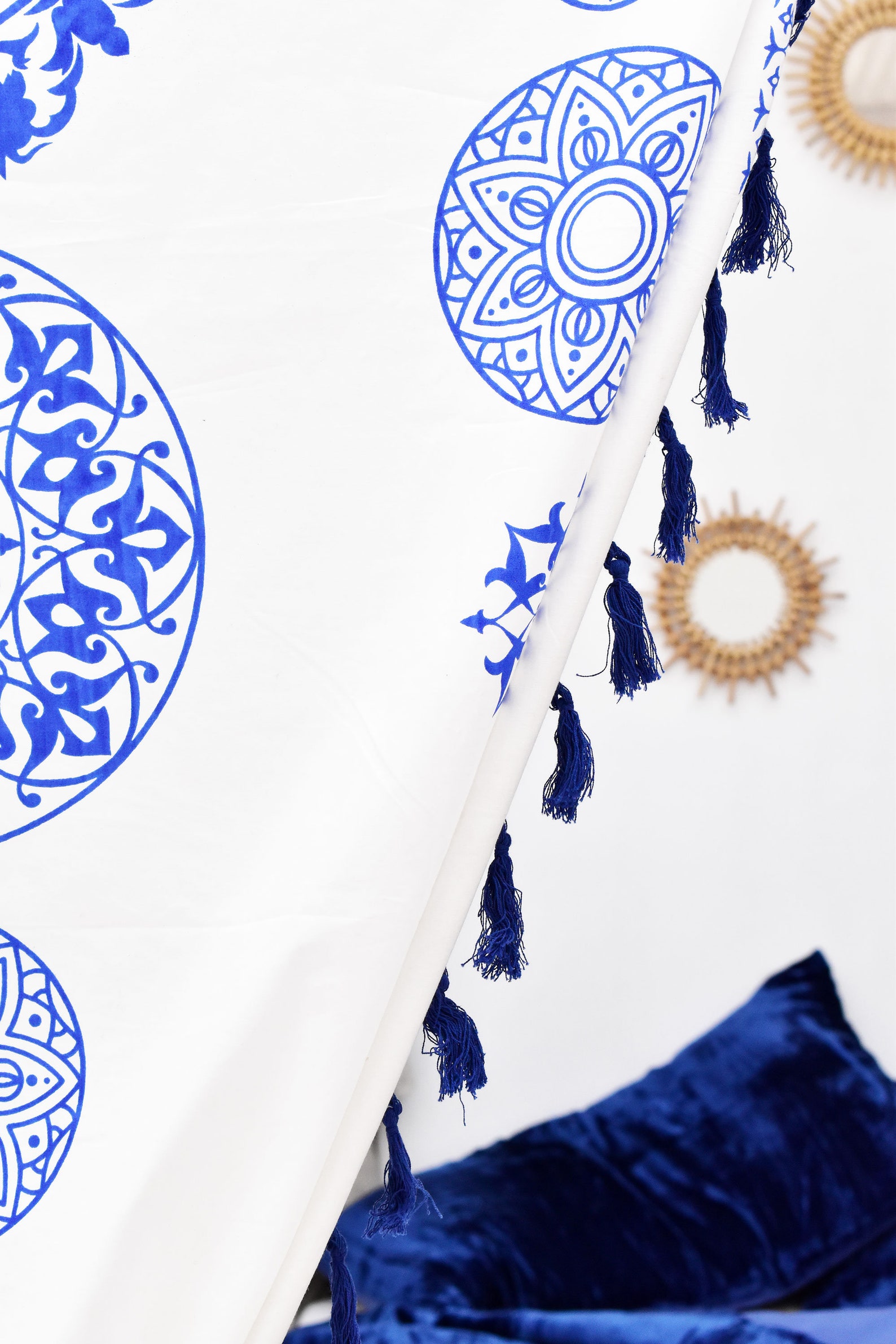 Blue Mandala Medallion Moroccan Window Curtains Tapestry Indian Drape ...