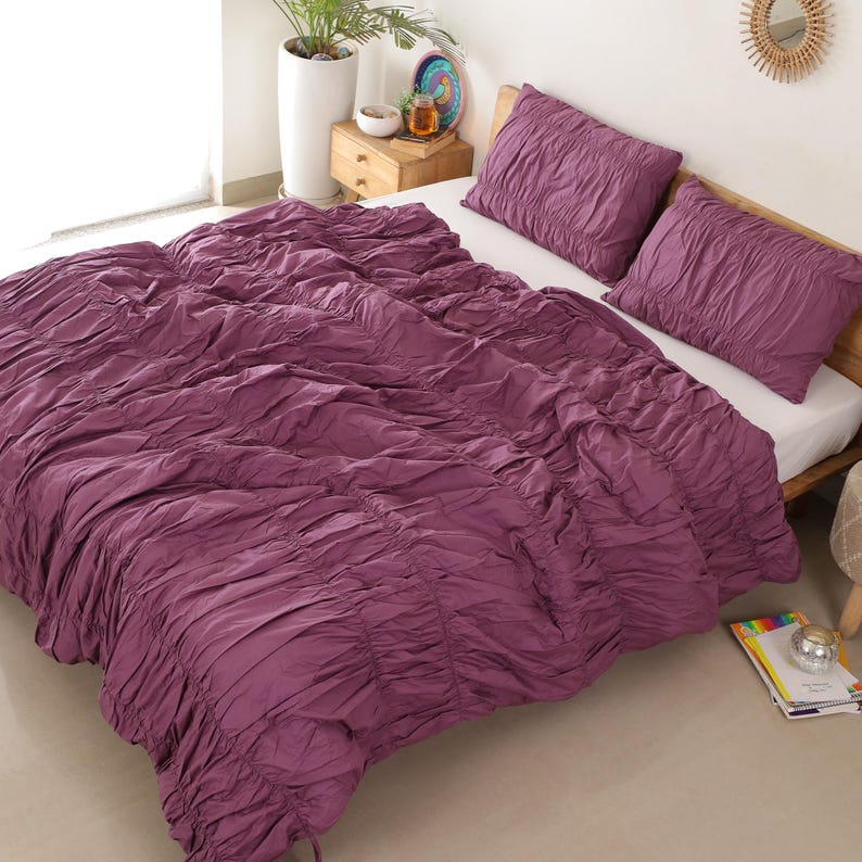 Purple Pure Cotton Cinched Wrinkle Duvet Cover, Comforter Cover, 100% ...