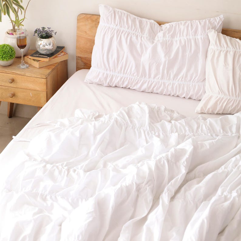 Full White Pure Cotton Wrinkle Duvet Cover, Comforter Cover, Queen ...