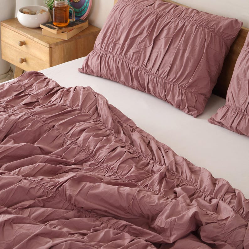 Taupe Color Pure Cotton Cinched Wrinkle Duvet Cover, Comforter Cover ...