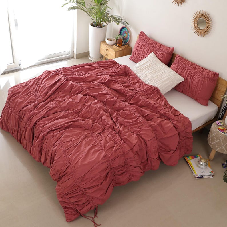Brick Red Pure Cotton Wrinkle Duvet Cover, Comforter Cover, 100% Cotton ...