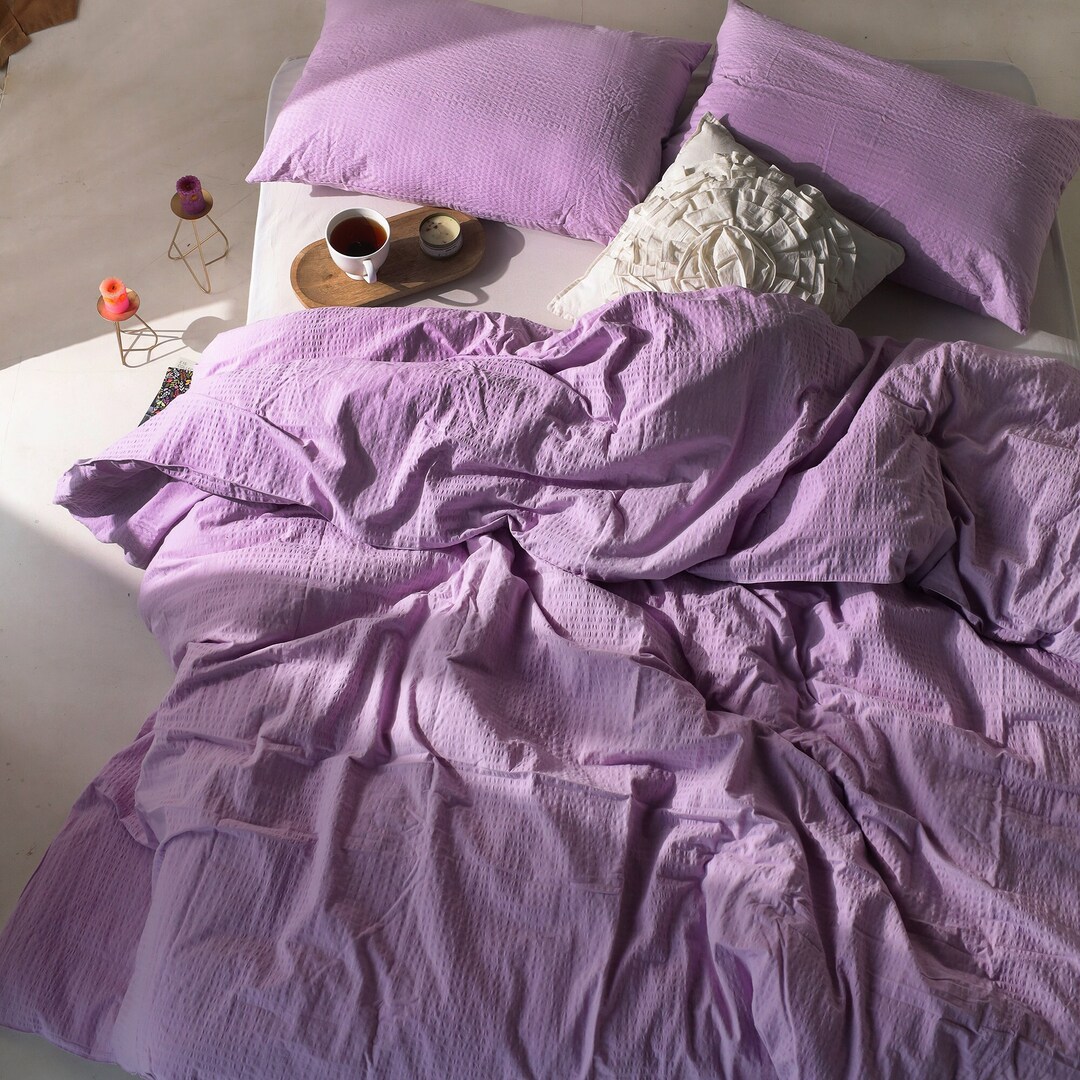 Lilac Color Crispy Cotton Duvet Cover, Textured Cotton Comforter Cover ...