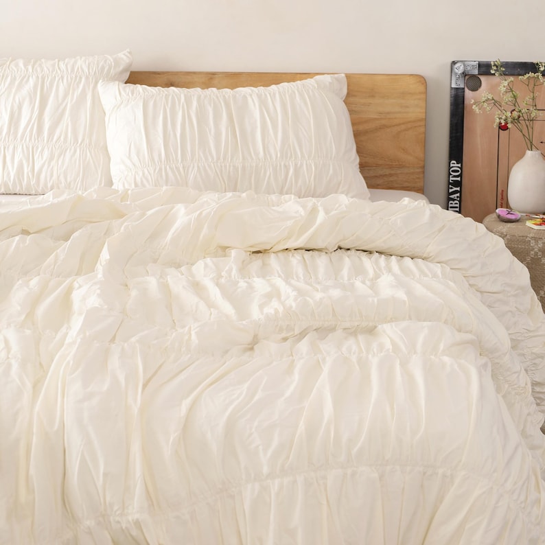 Cream Color Pure Cotton Wrinkle Duvet Cover, Comforter Cover, 100% ...