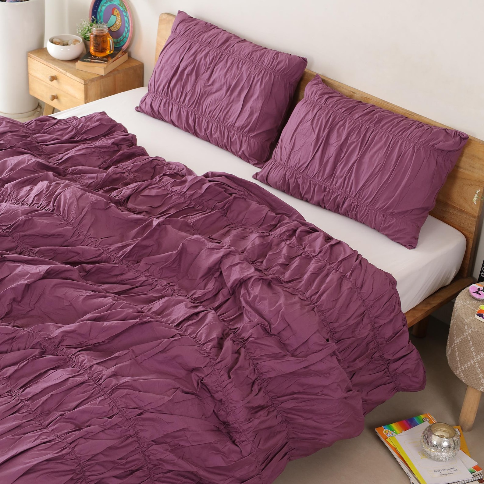 Purple Pure Cotton Cinched Wrinkle Duvet Cover, Comforter Cover, 100% ...