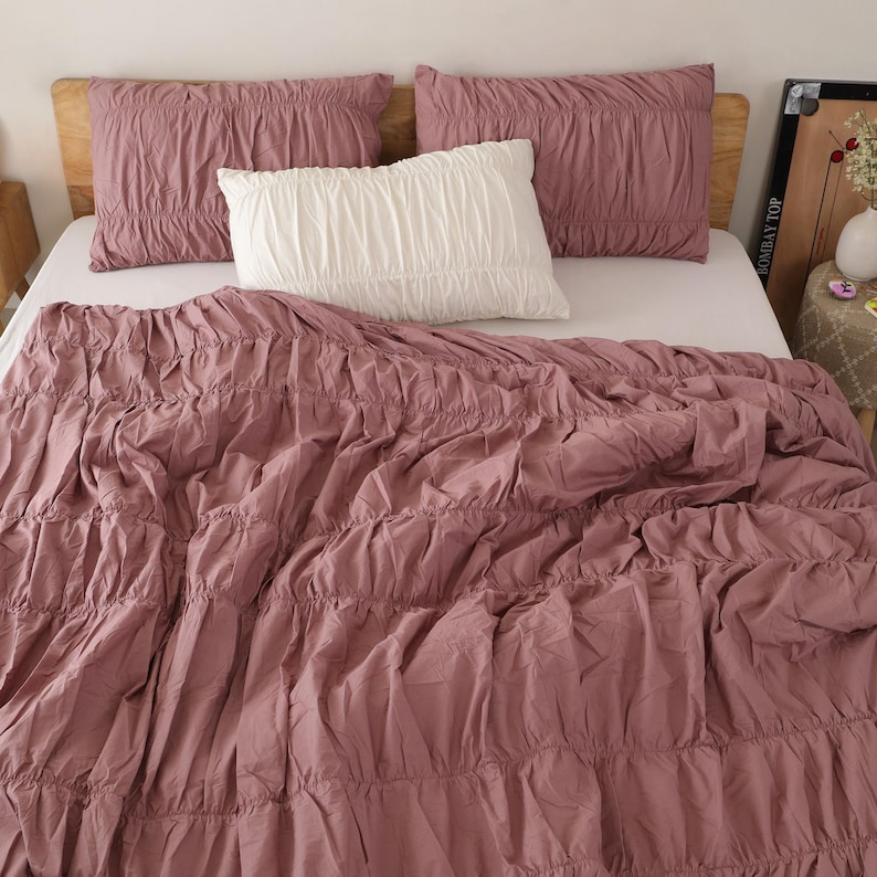 Taupe Color Pure Cotton Cinched Wrinkle Duvet Cover, Comforter Cover ...