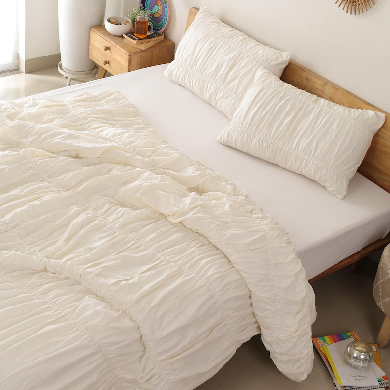 Cream Color Pure Cotton Wrinkle Duvet Cover, Comforter Cover, 100% ...