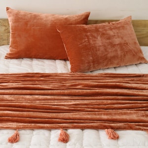 Terracotta Velvet Bedspread Velvet Throw Blanket With Handmade Knotted ...