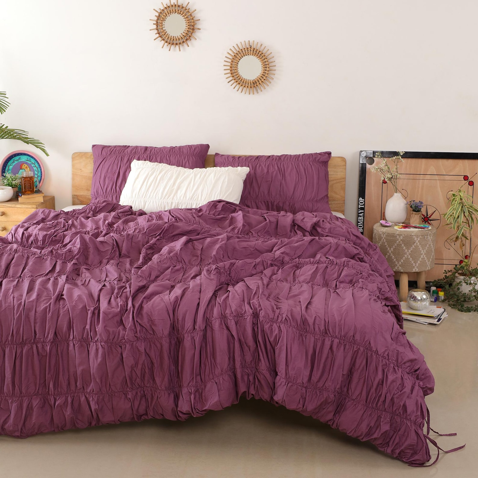 Purple Pure Cotton Cinched Wrinkle Duvet Cover, Comforter Cover, 100% ...