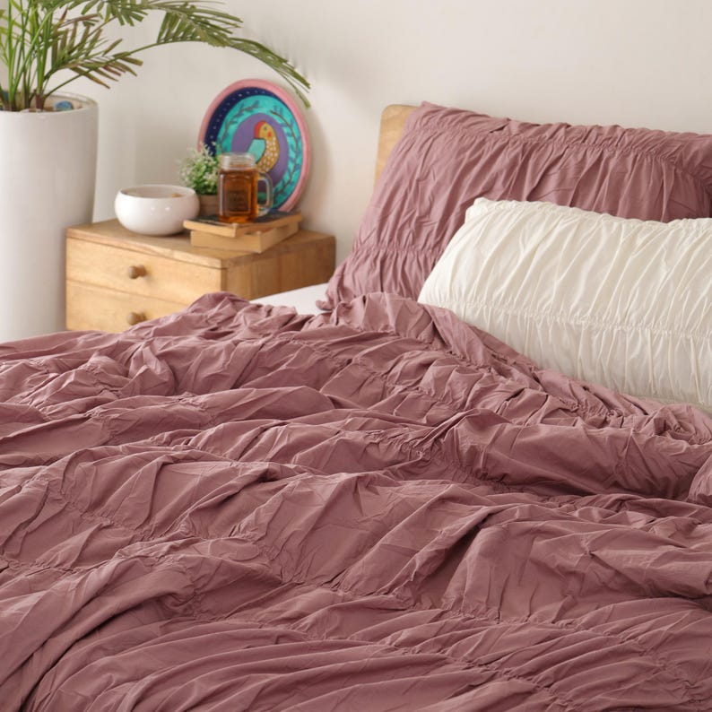 Taupe Color Pure Cotton Cinched Wrinkle Duvet Cover, Comforter Cover ...