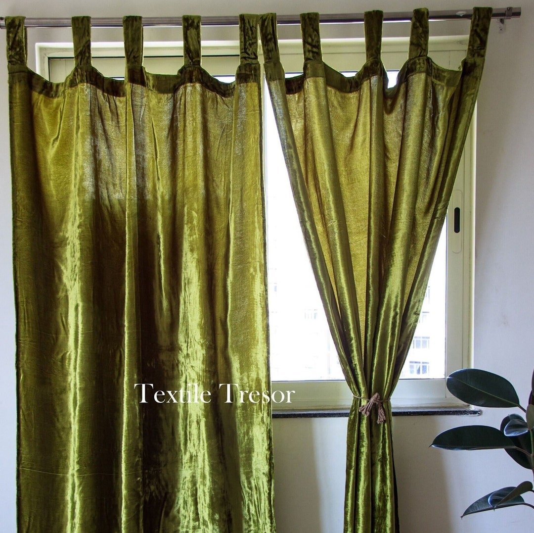 Moss Green Velvet Curtain Bohemian Window Curtain Room Divider Custom ...