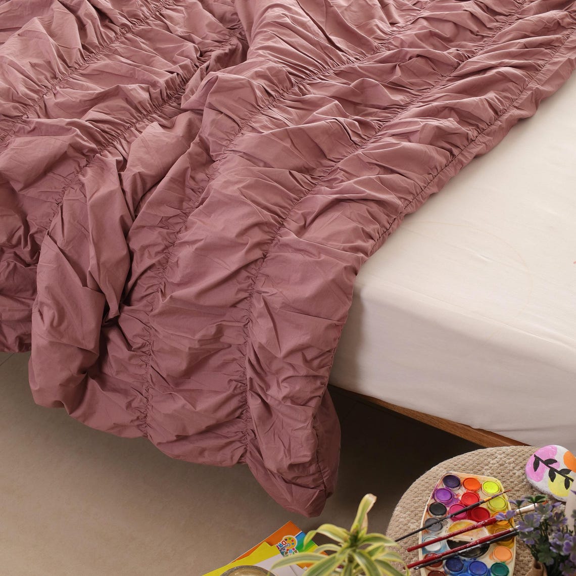 Taupe Color Pure Cotton Cinched Wrinkle Duvet Cover, Comforter Cover ...