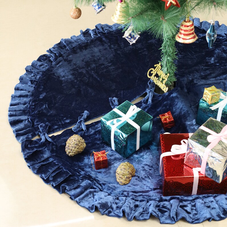 Royal Blue Velvet Christmas Tree Skirt, Luxury Velvet Plush Fur Skirt ...