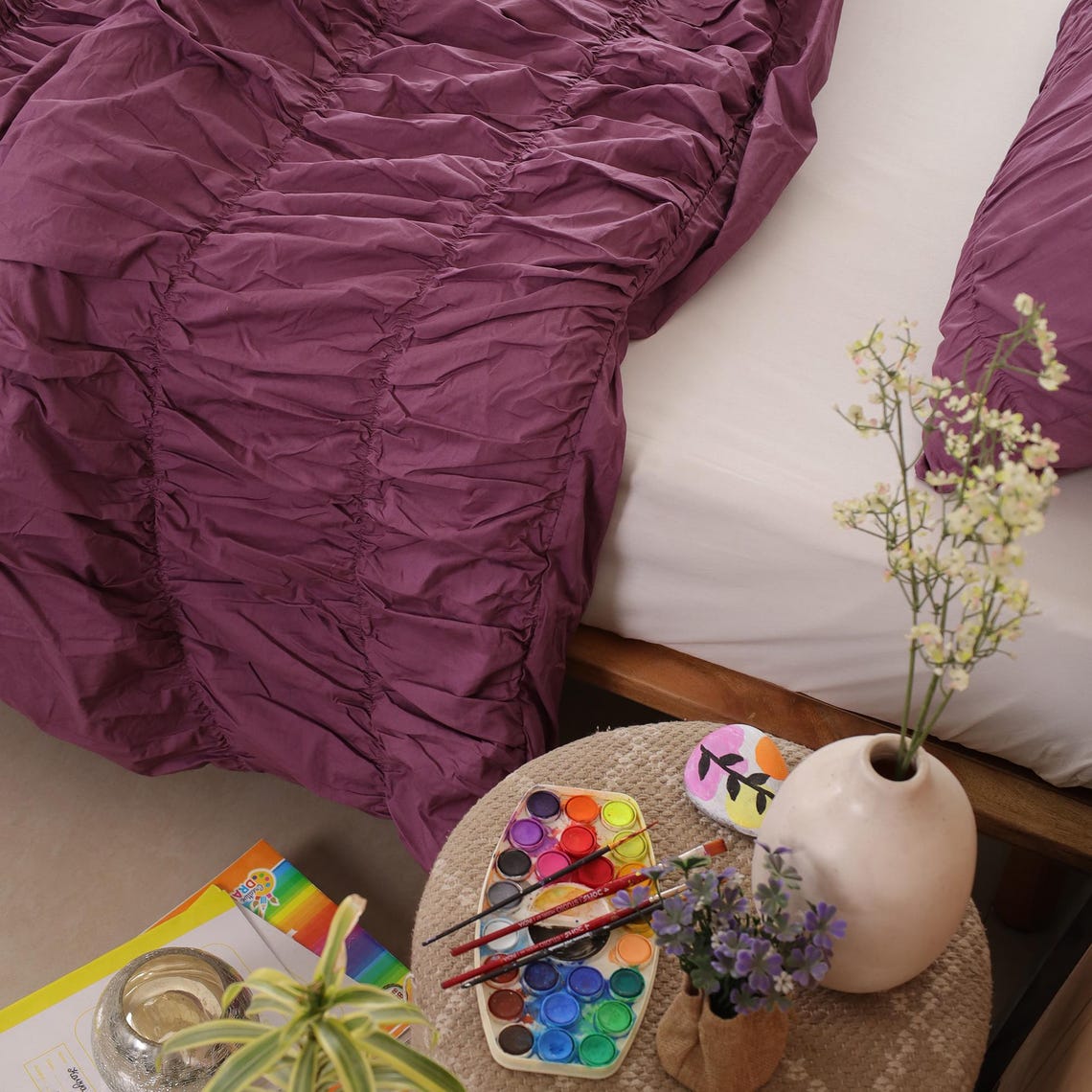 Purple Pure Cotton Cinched Wrinkle Duvet Cover, Comforter Cover, 100% ...