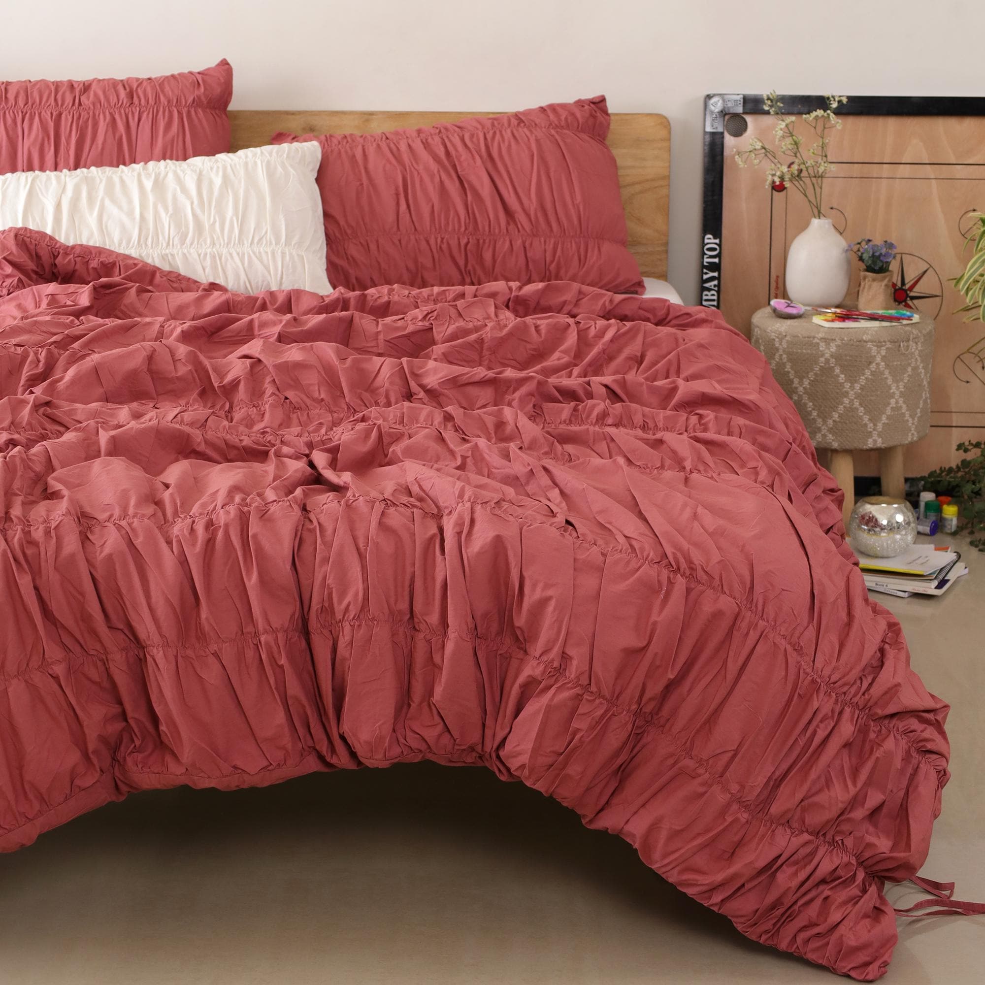 Brick Red Pure Cotton Wrinkle Duvet Cover, Comforter Cover, 100% Cotton ...