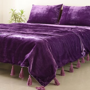 Purple Luxe Velvet Bedspread Velvet Throw Blanket With Handmade Knotted ...