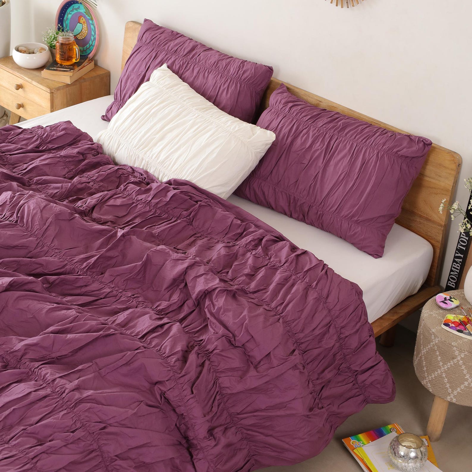 Purple Pure Cotton Cinched Wrinkle Duvet Cover, Comforter Cover, 100% ...
