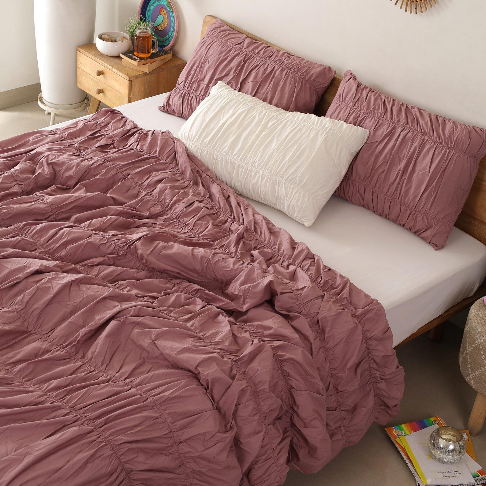 Taupe Color Pure Cotton Cinched Wrinkle Duvet Cover, Comforter Cover ...