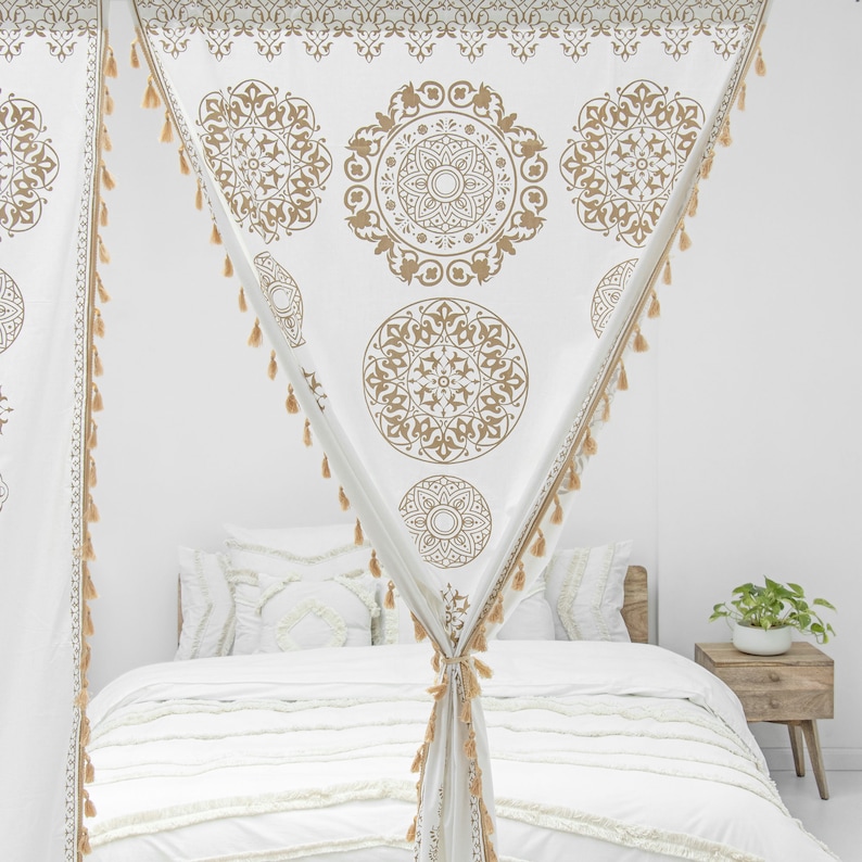 Gold Mandala Medallion Moroccan Window Curtains Tapestry Indian Drape ...