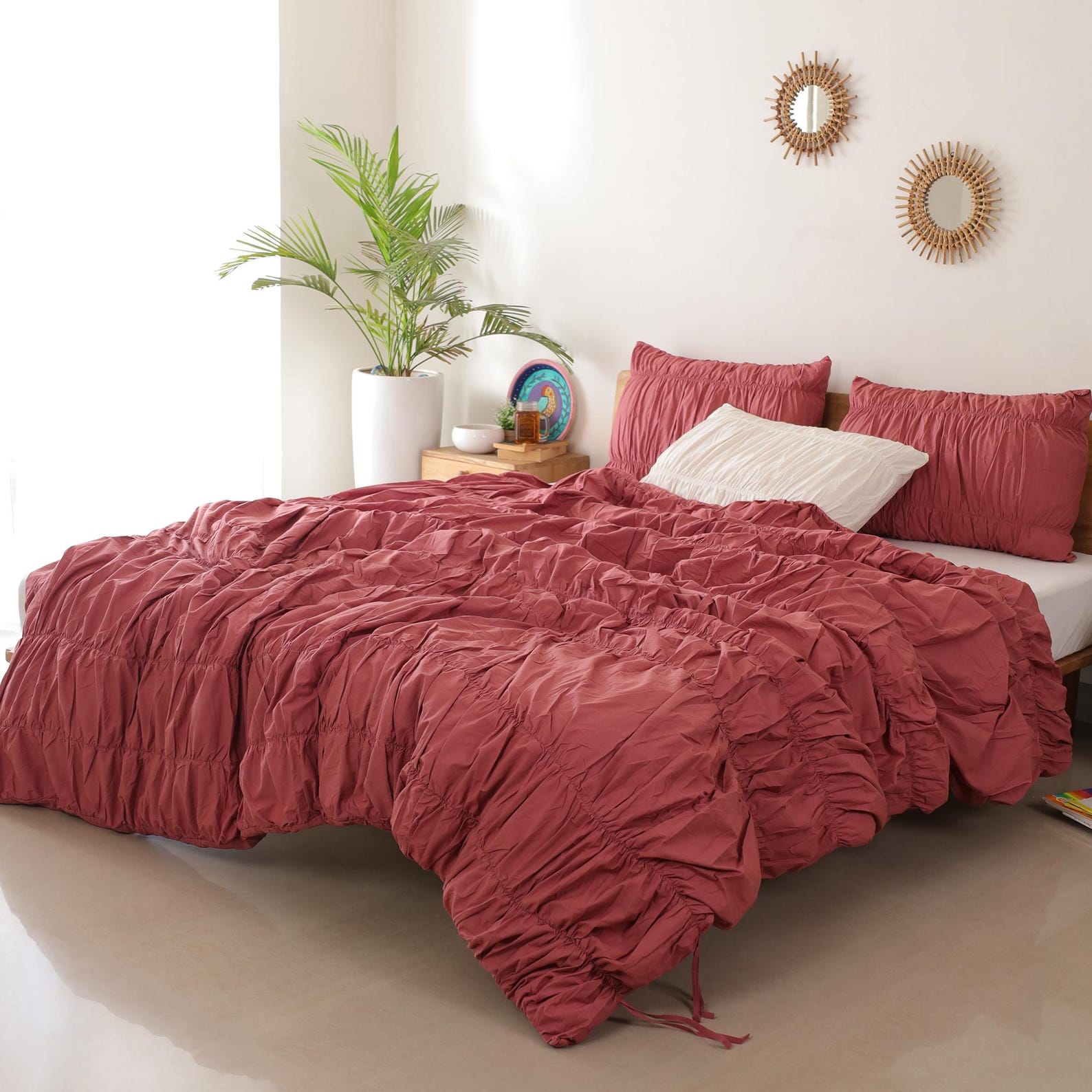Brick Red Pure Cotton Wrinkle Duvet Cover, Comforter Cover, 100% Cotton ...