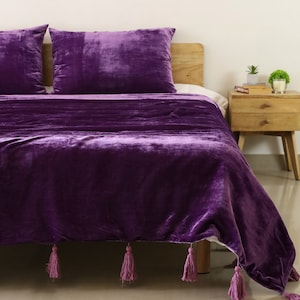 Purple Luxe Velvet Bedspread Velvet Throw Blanket With Handmade Knotted ...
