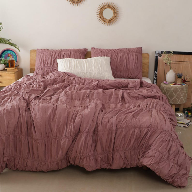Taupe Color Pure Cotton Cinched Wrinkle Duvet Cover, Comforter Cover ...