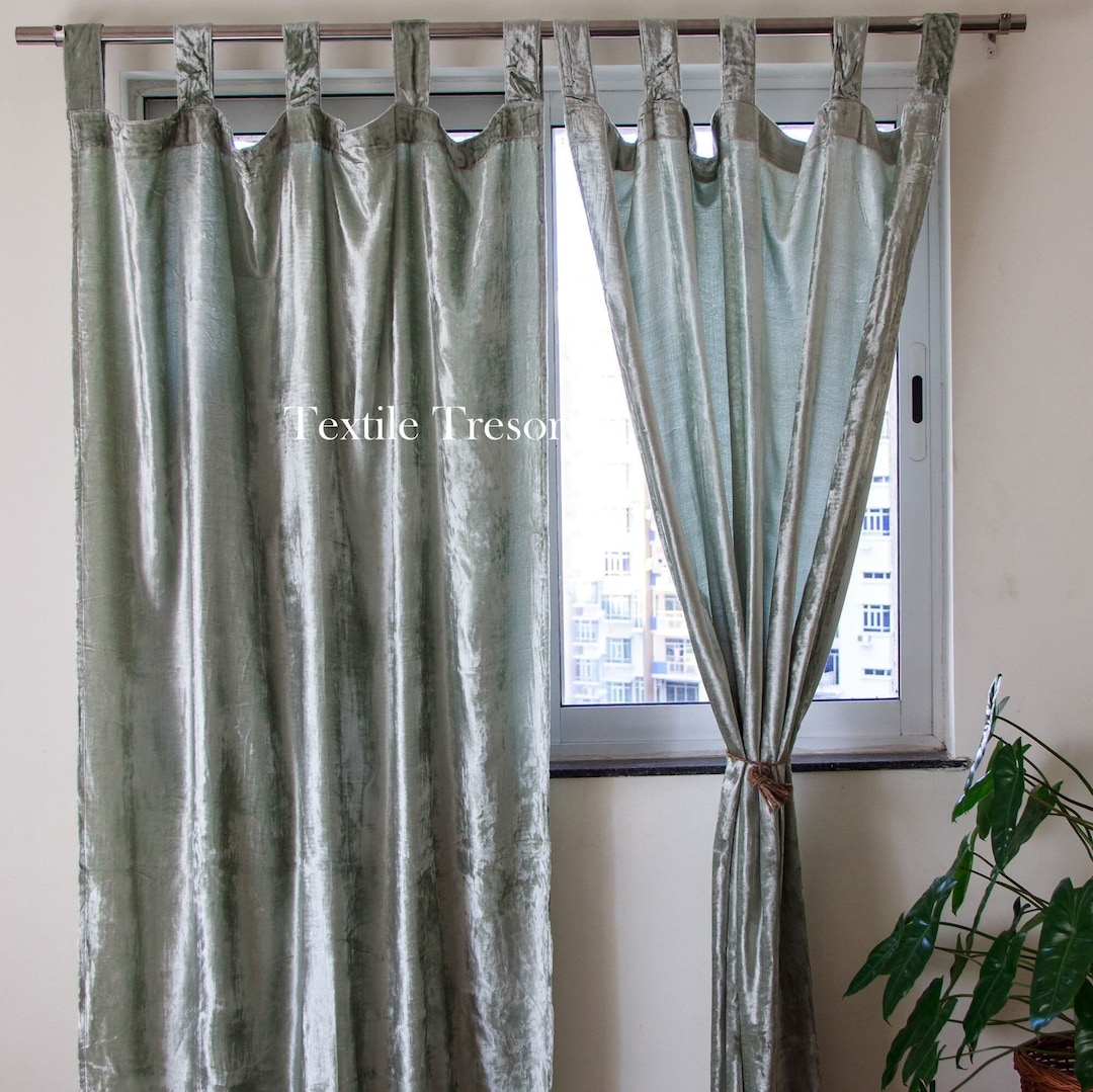 Sage Green Velvet Curtains Custom Size Bohemian Window Curtains, Room ...