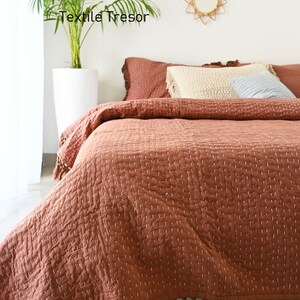 Quilt for Sale Rust Brown Handmade 100% Cotton Solid Color Padded ...