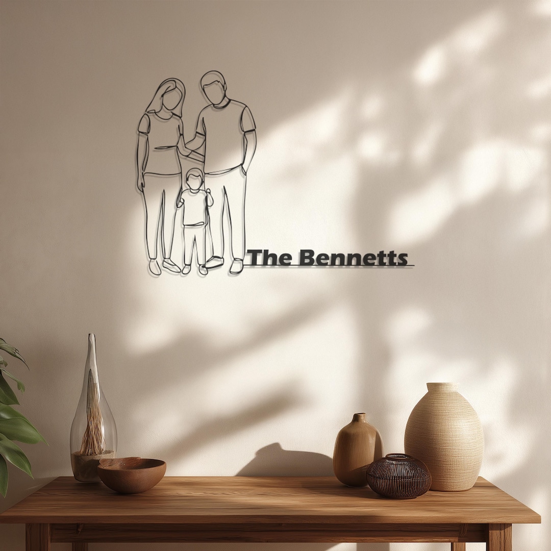 Family Line Art Metal Wall Art, Customizable Family Name, Minimalist ...