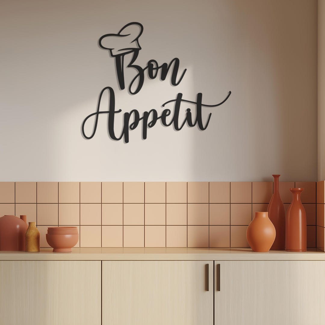 Bon Appétit Metal Wall Art – Chef Hat Kitchen Sign, Modern Script Wall ...
