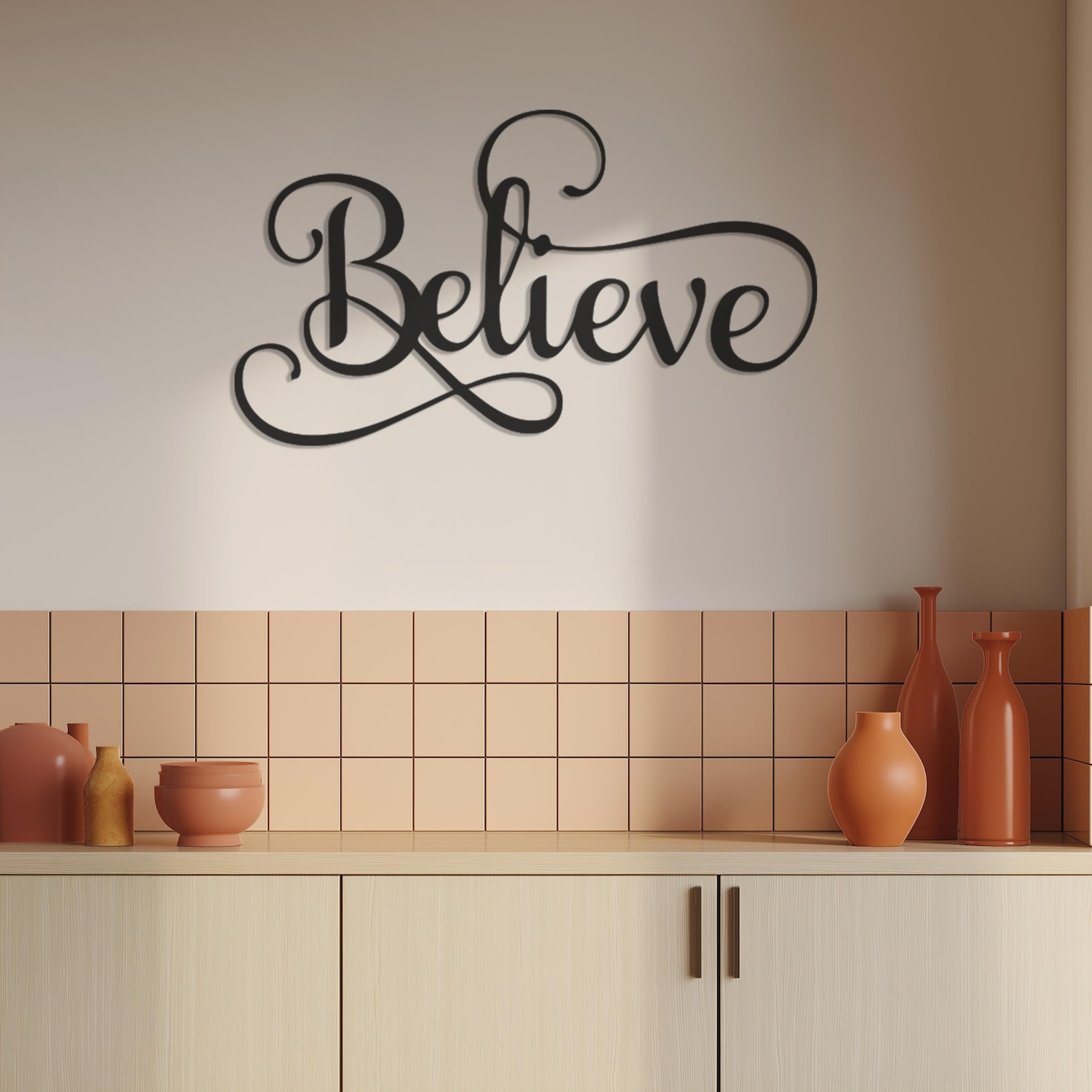 Believe Metal Wall Art – Elegant Script Wall Sign, Modern Inspirational ...