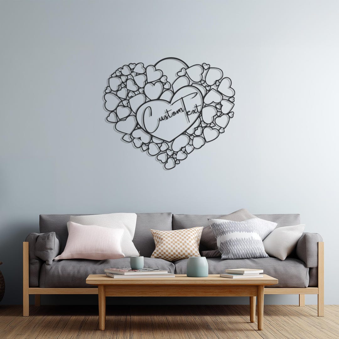 Custom Heart Metal Wall Art With Personalized Text, Romantic Decorative ...