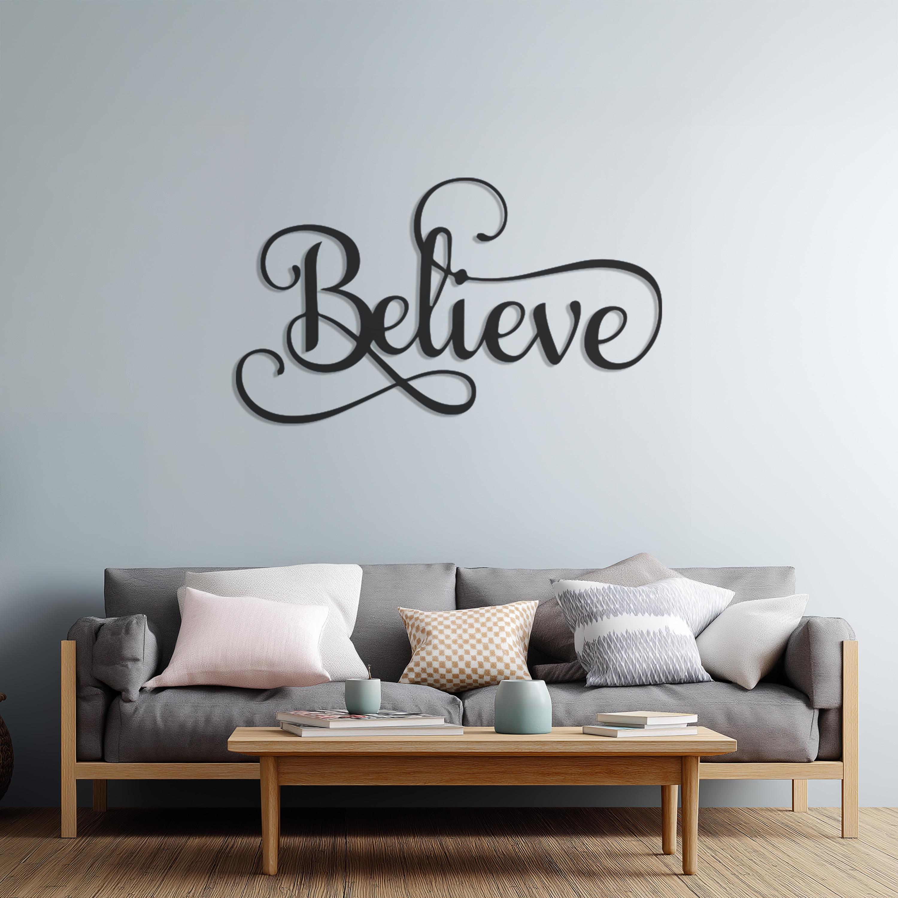 Believe Metal Wall Art – Elegant Script Wall Sign, Modern Inspirational ...