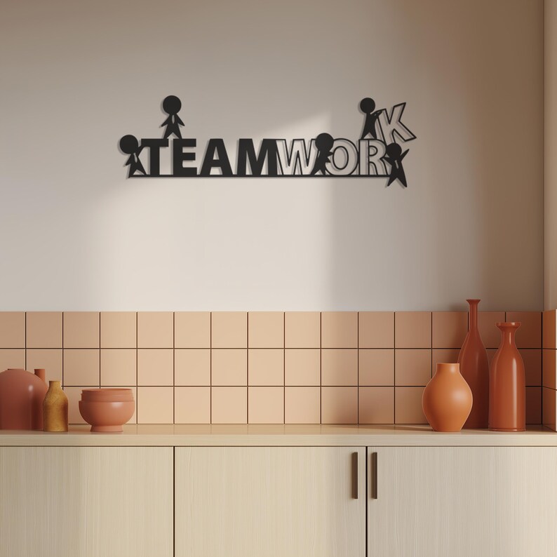 Teamwork Metal Wall Art: Modern Office Decor With Stick Figures ...