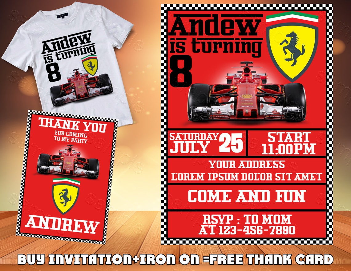 Ferrari F1 cumpleaños invitación Ferrari F1 invitación | Etsy
