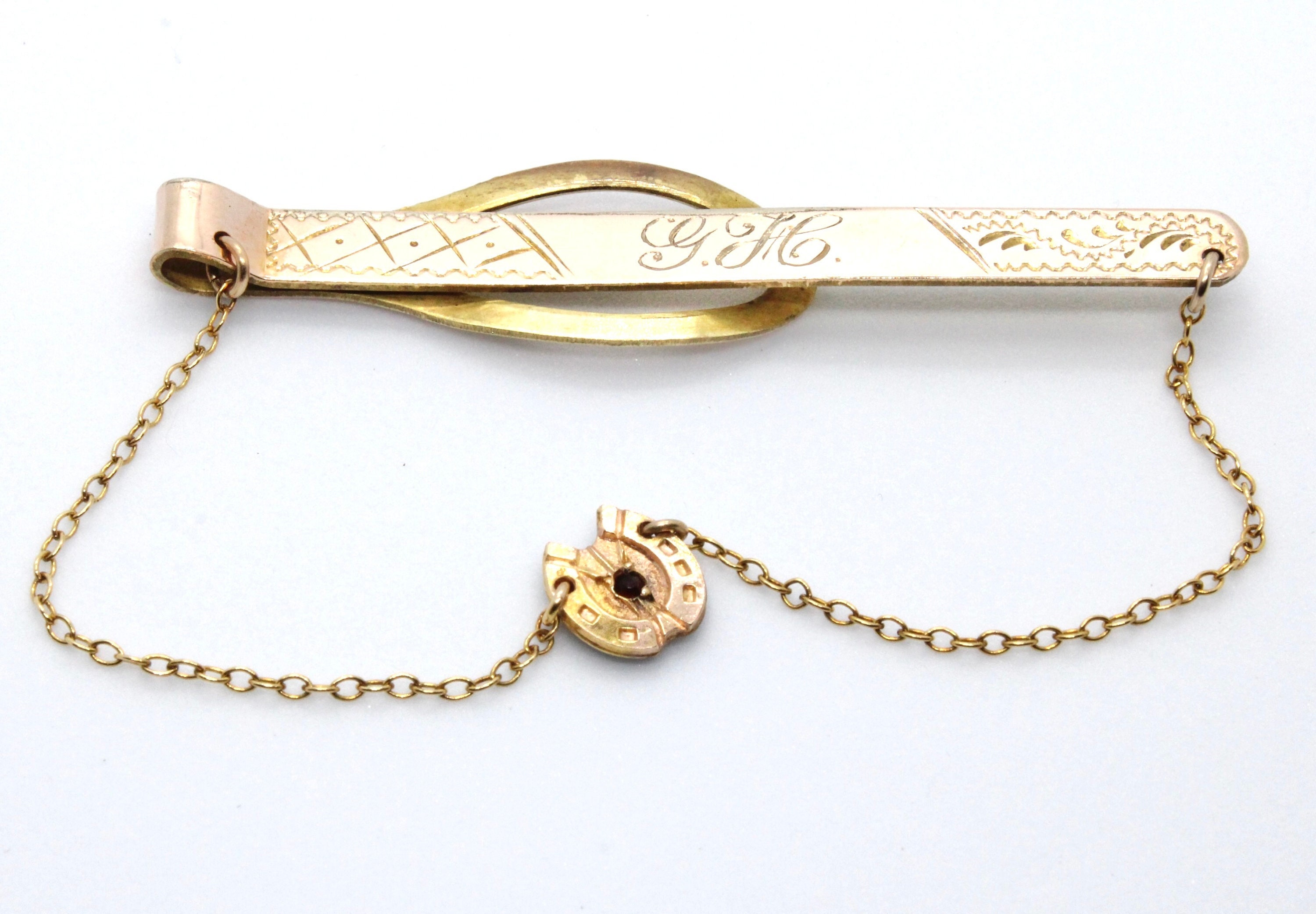 Vintage 9ct Gold Lined Engraved Tie Pin Bar With Lucky Horse - Etsy