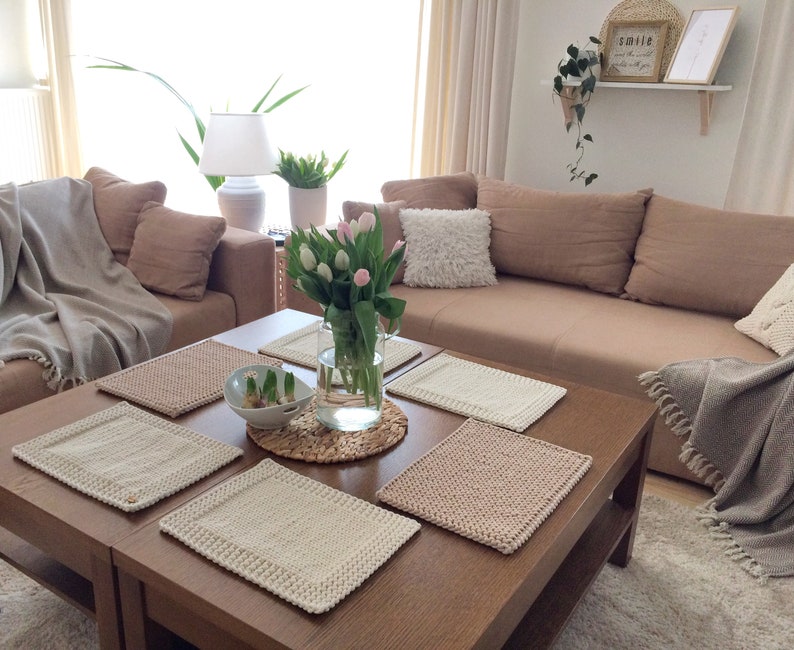 Set of 6 knitted table mats Placemats available in many | Etsy