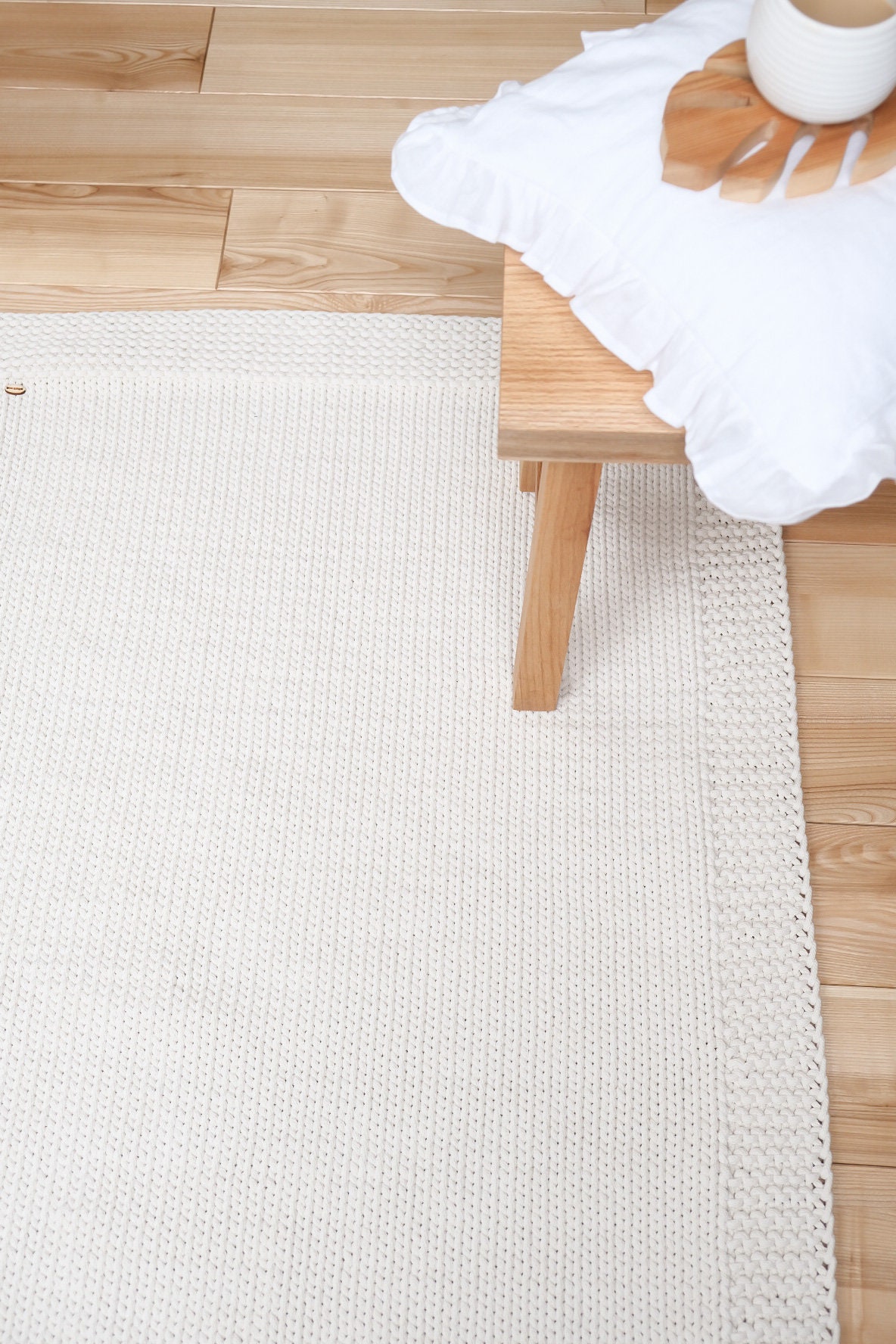 Knit Rug From Recycled Cotton Cord Natural Carpet Available | Etsy